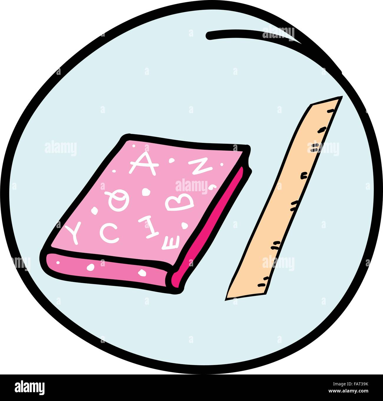 Office Supply, A Cartoon Illustration of Lovely Pink Book and Ruler ...