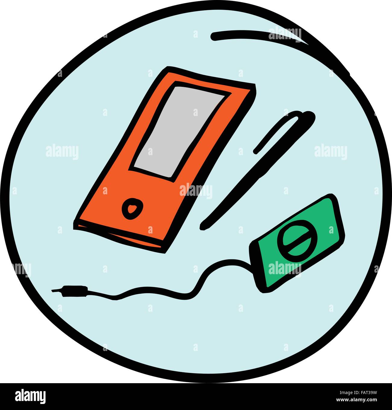Office Supply, A Cartoon Illustration of Technological Gadgets and ...
