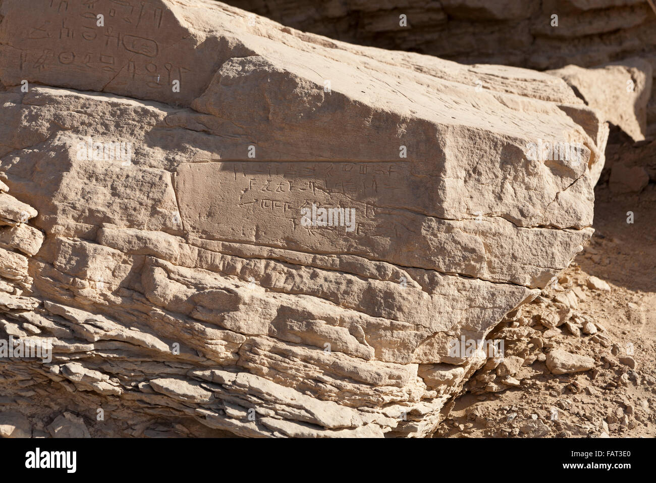 Inscriptions at Vulture Rock at entrance to Wadi Hellal, el Kab ...