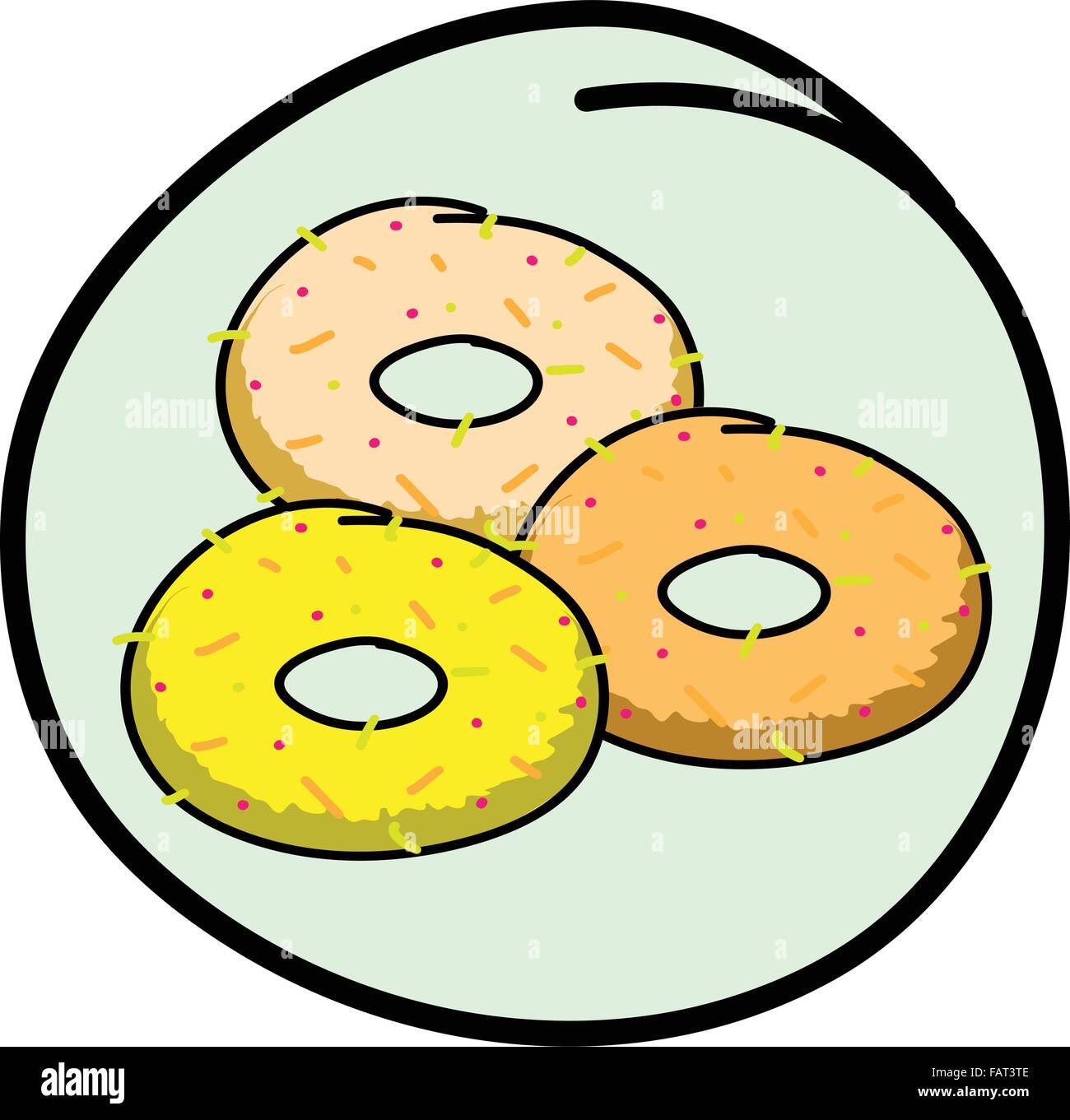 Food and Bakery, A Cartoon Illustration Three Different Donuts Icon in ...