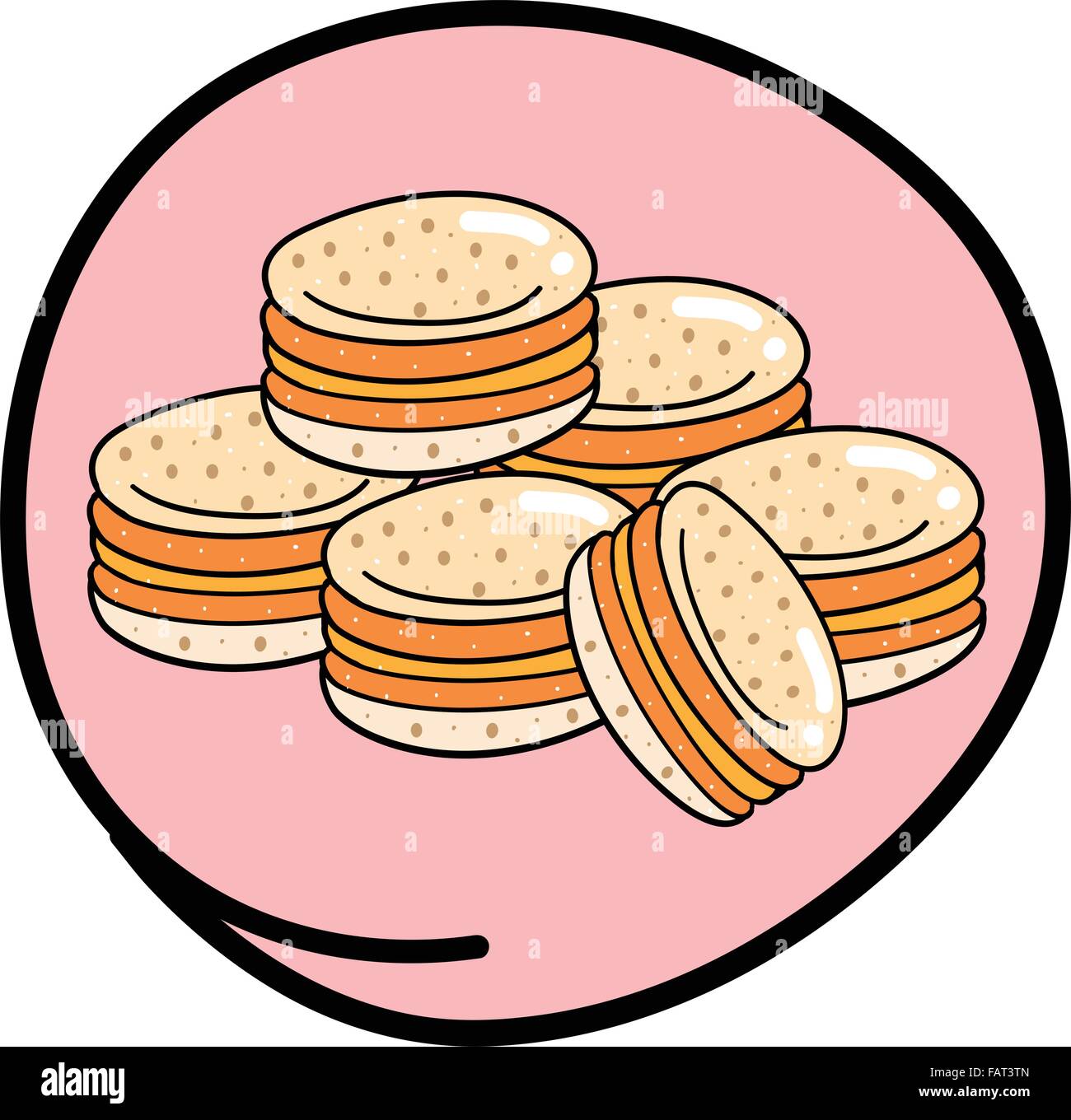 Food and Bakery, A Cartoon Illustration Stack of Fresh Macaroons Icon ...