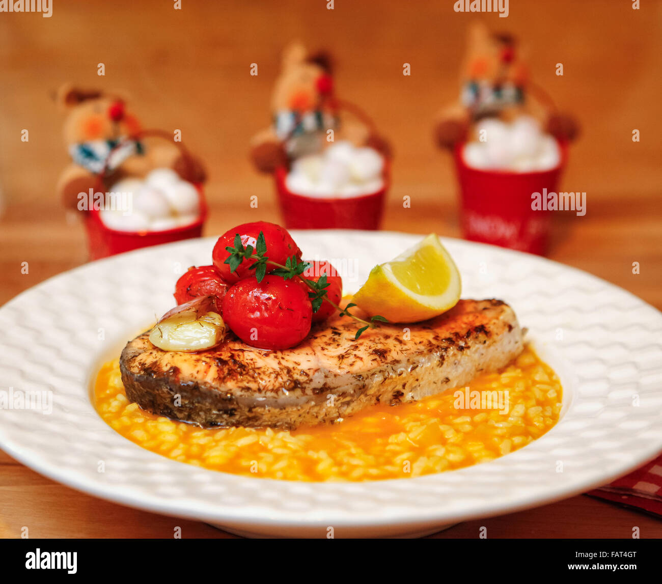 Fresh Fish Gourmet Dinner, with great details and colors Stock Photo ...