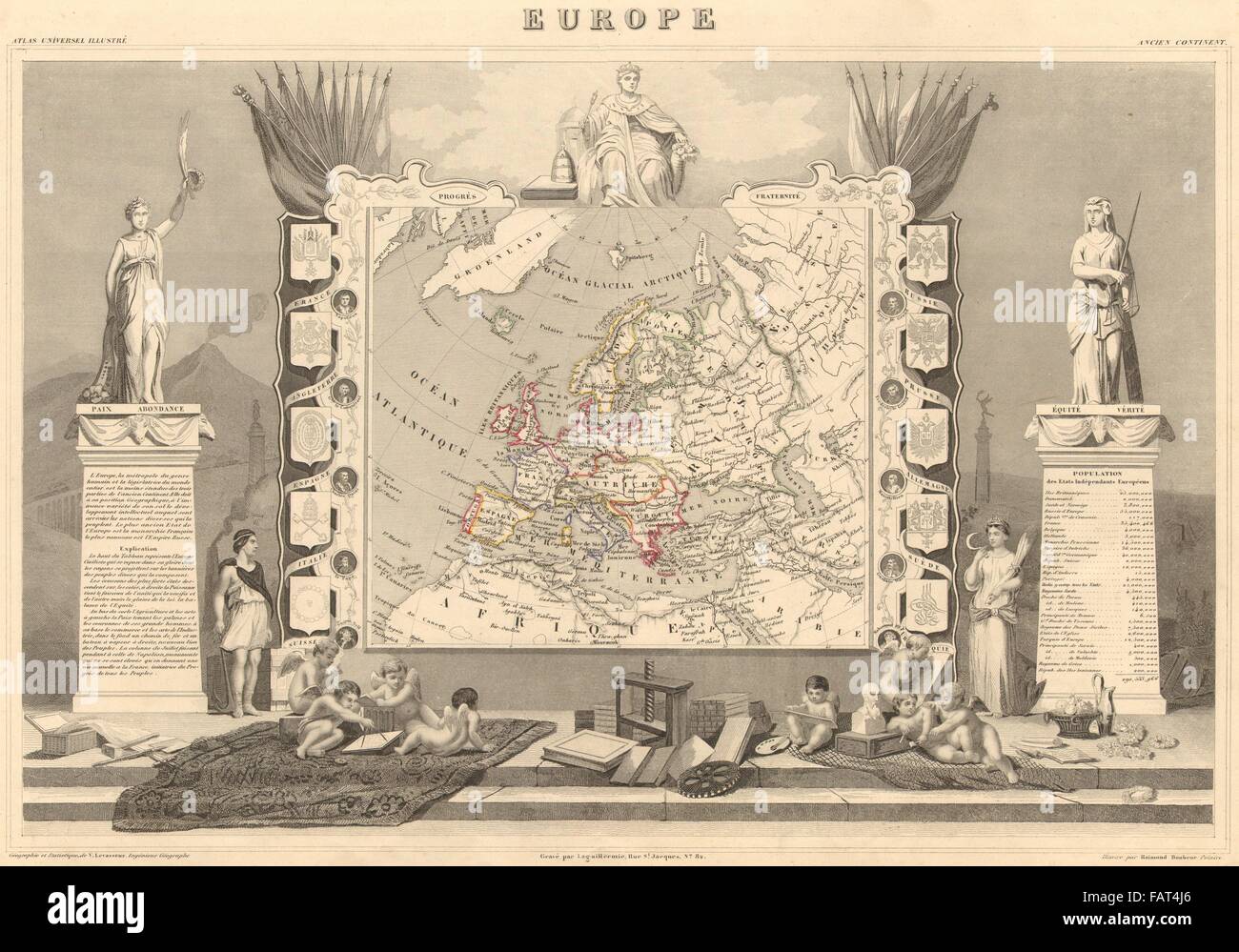 EUROPE. Decorative antique map/carte by Victor LEVASSEUR, 1852 Stock ...