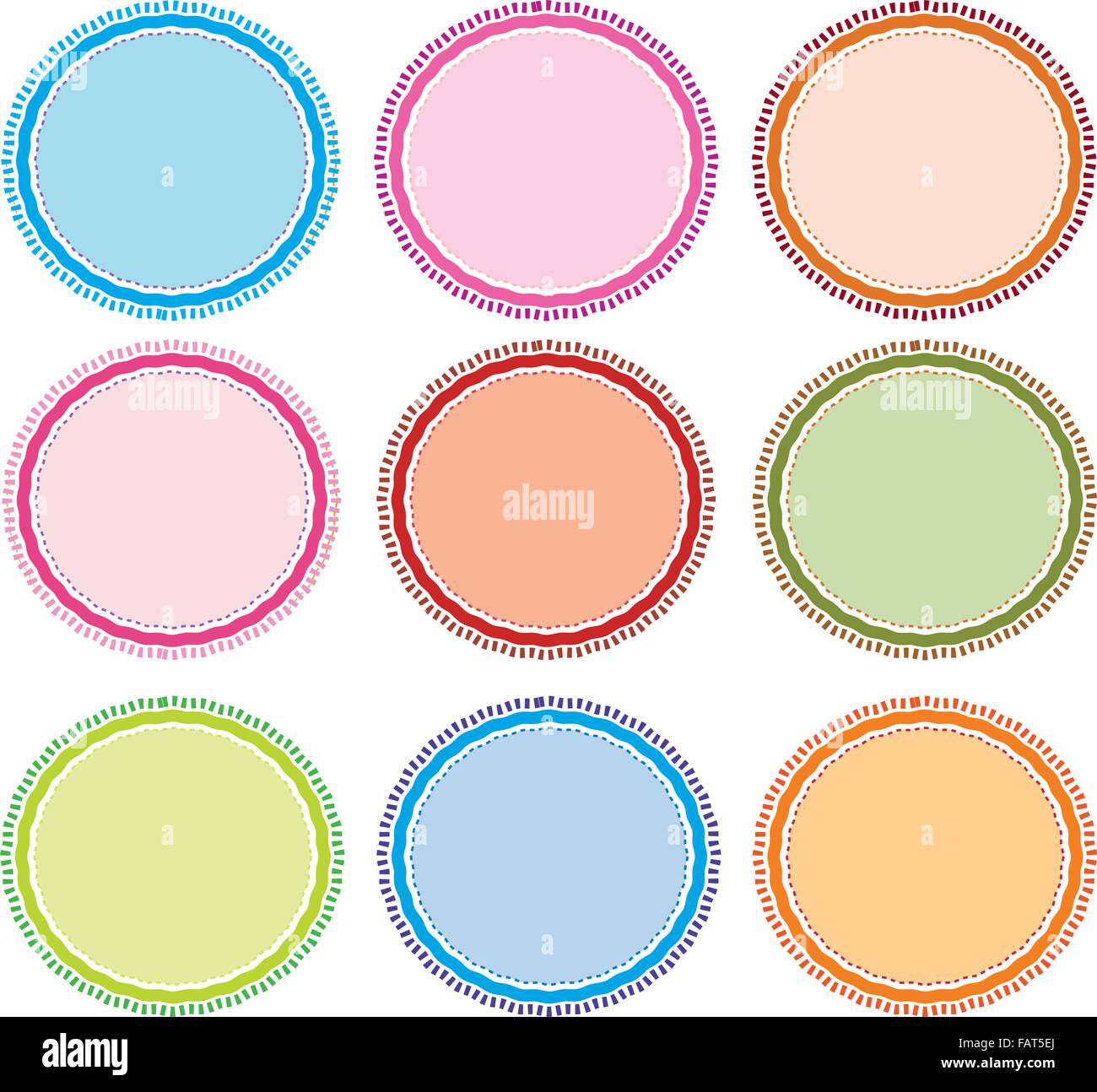 An Illustration Collection of Colorsful Retro Round Labels in Twelve ...