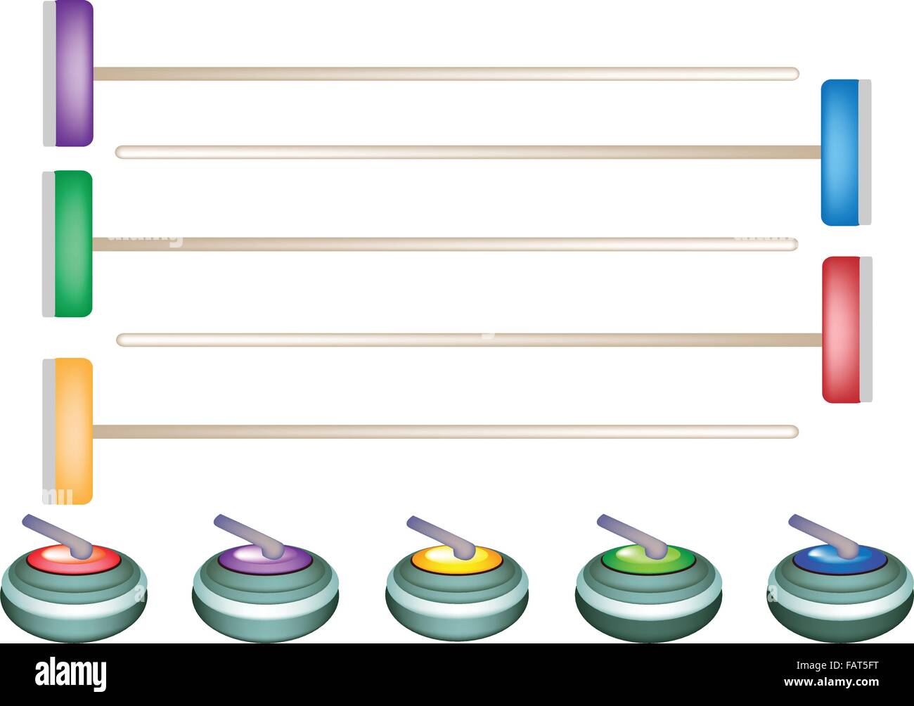 Winter Sport : Hand Drawing of Curling Rocks and Brooms with Five ...