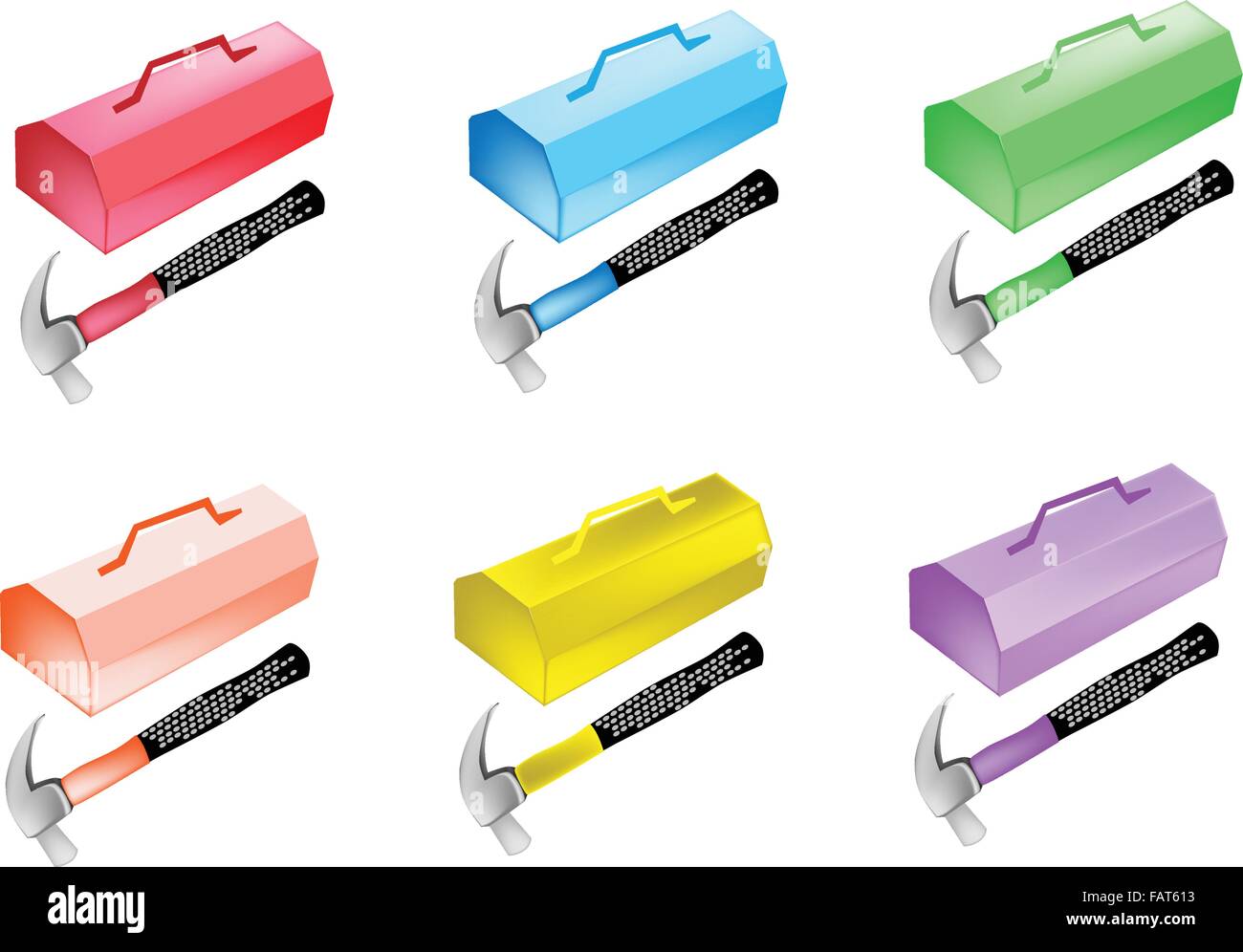 An Illustration Collection of Hand Tools , Red Metal Toolbox and Hammer ...