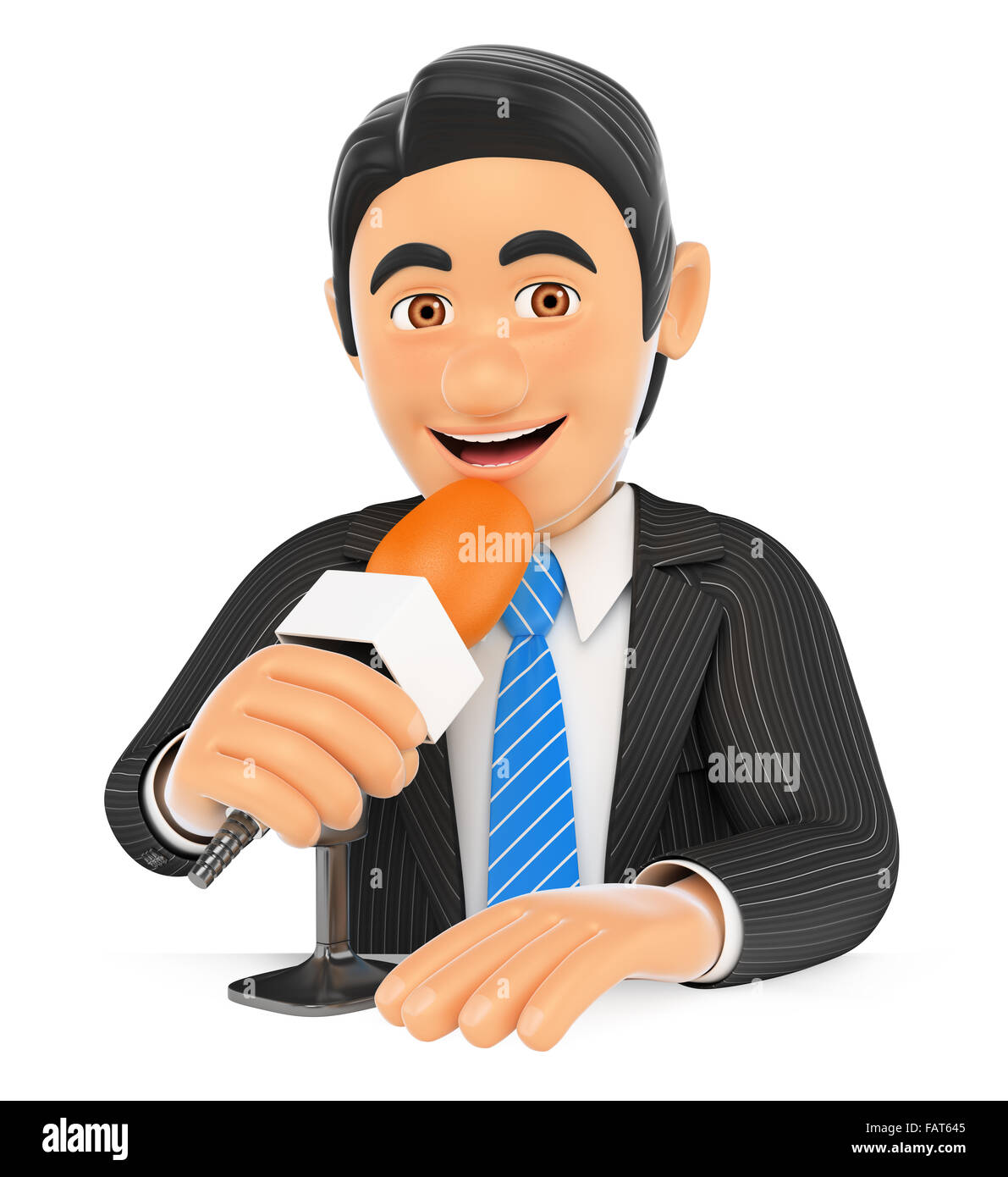 3d business people. Reporter talking on a microphone. Isolated white ...