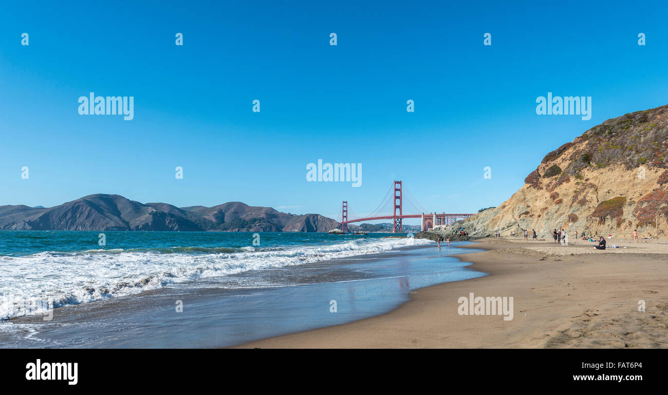 Golden Gate Bridge, Marshall's Beach, rocky coast, San Francisco, USA ...