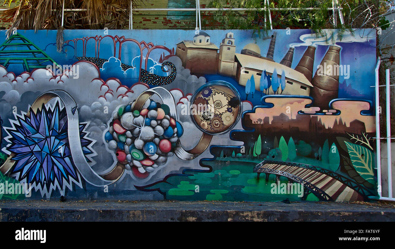 Colourful graffiti depicting the environment of Guadalquivir garden ...