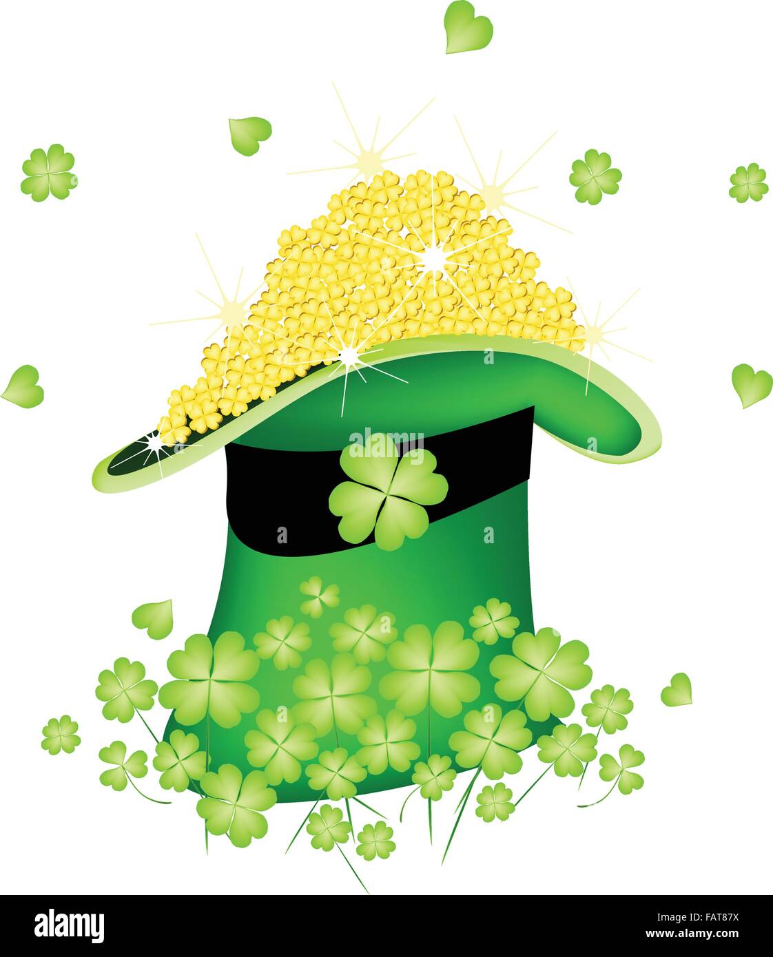 Symbols for Fortune and Luck, An Illustration Stack of Golden Four Leaf ...