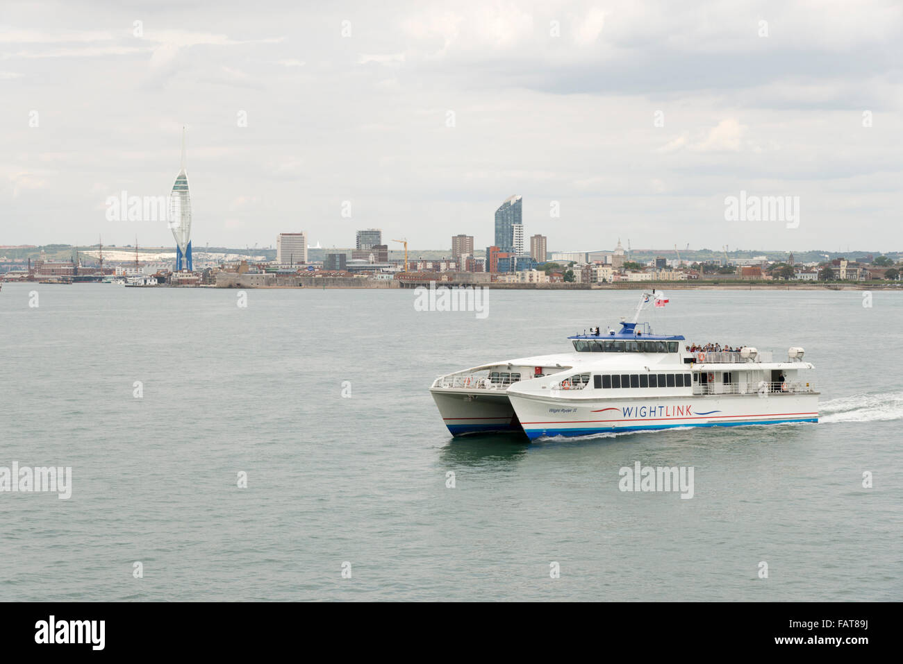 A Wightlink catamaran ferry making the crossing between the Isle of ...