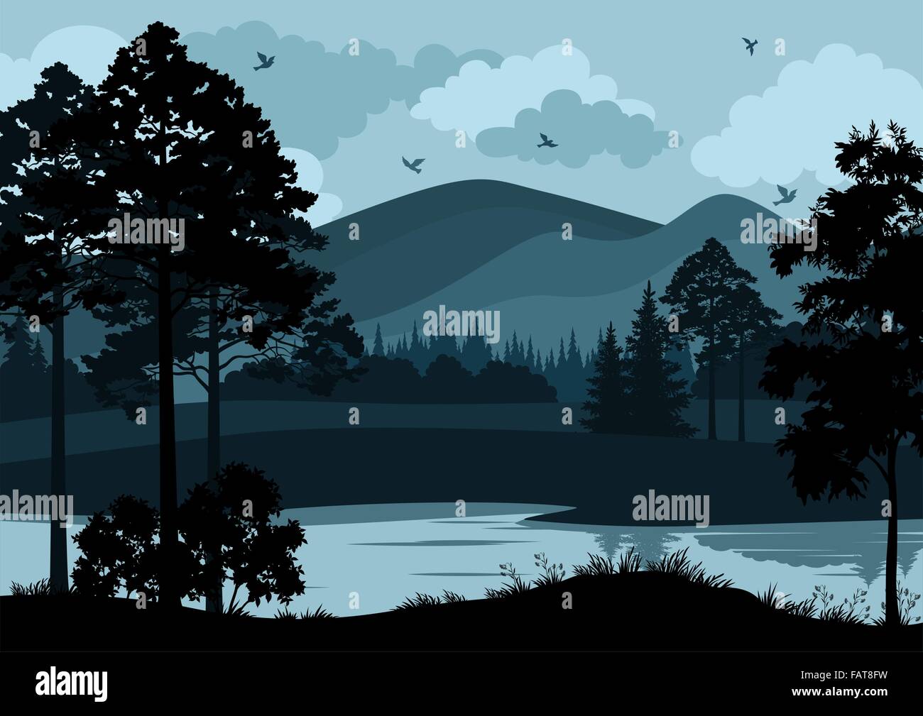 Lake island trees water Stock Vector Images - Alamy