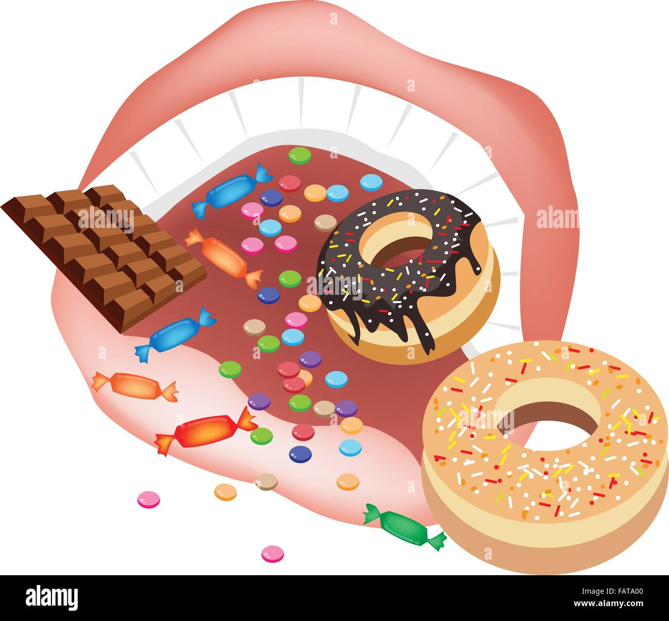 Unhealthy Eating, Illustration of Person Eating A lot of Unhealthy ...