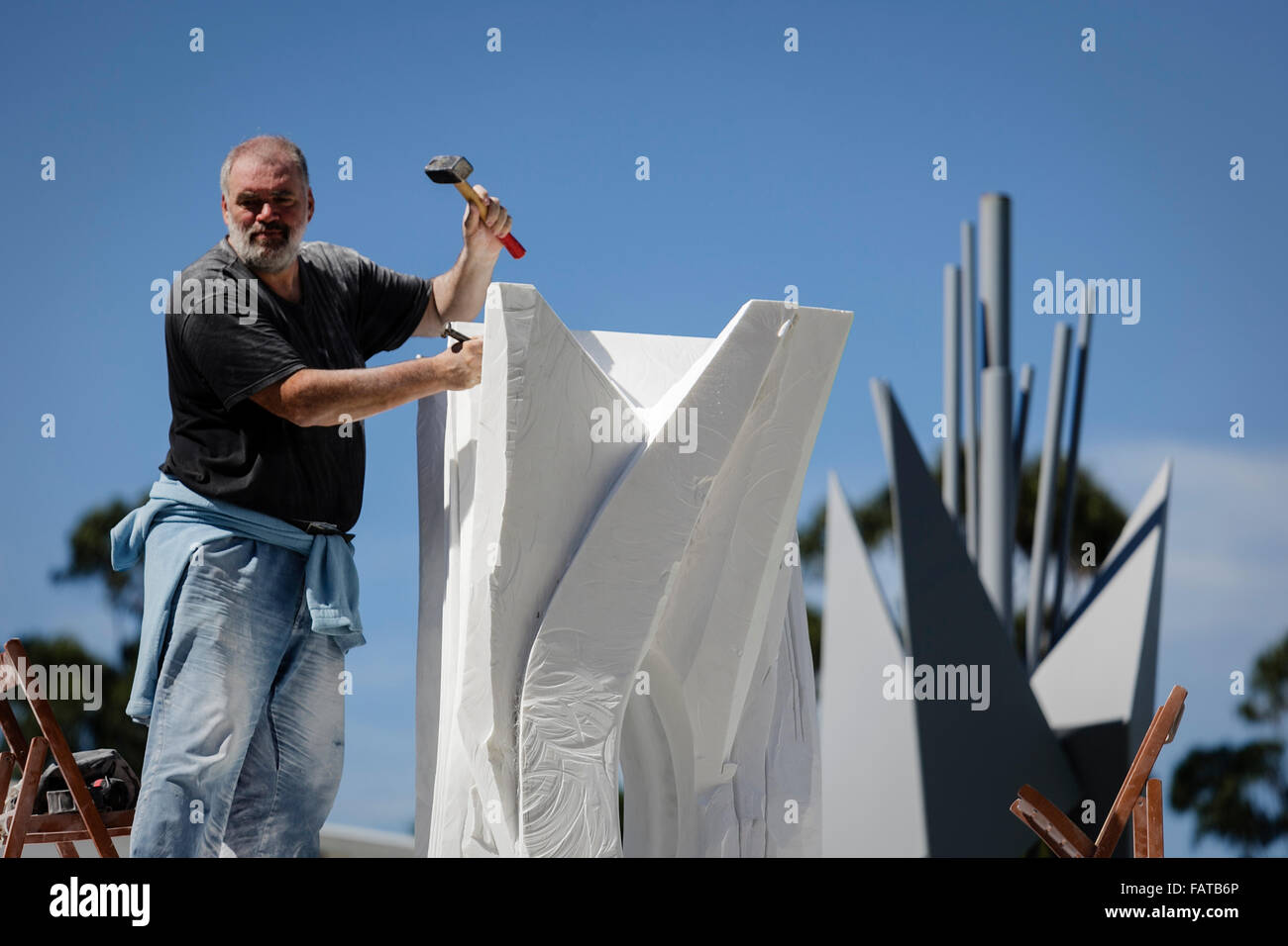 Pablo Atchugarry sculptor working in Museum, Maldonado, Uruguay Stock ...