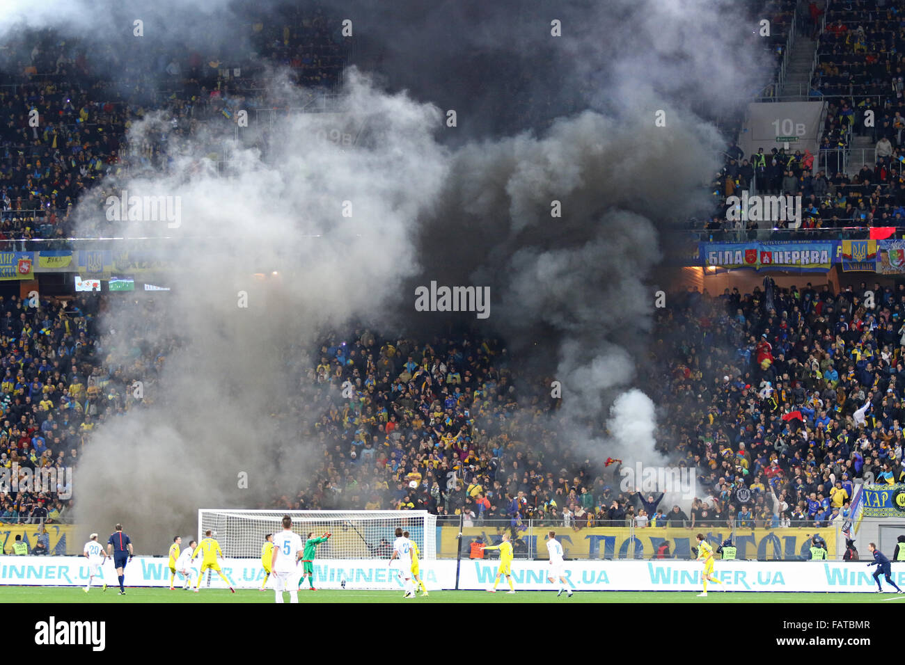 LVIV, UKRAINE - NOVEMBER 14, 2015: Ukrainian ultra supporters (ultras ...