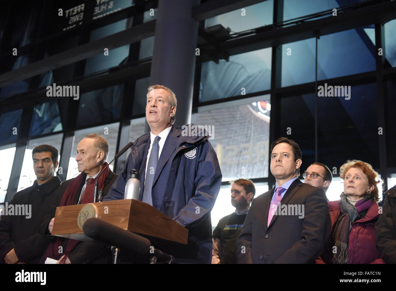 New York City, United States. 04th Jan, 2016. Mayor de Blasio presides ...