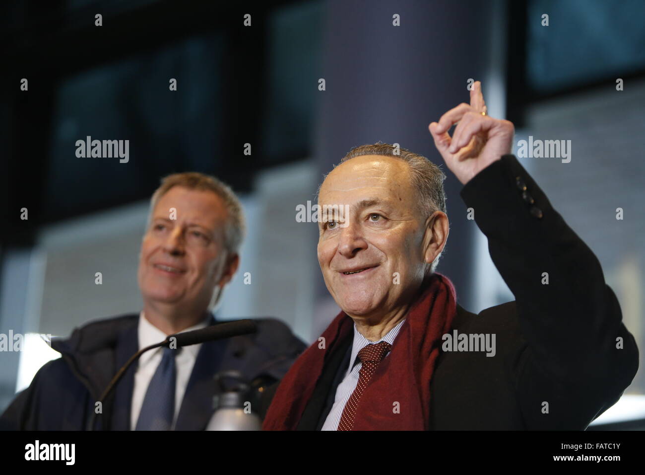New York City, United States. 04th Jan, 2016. Senator Schumer makes a ...