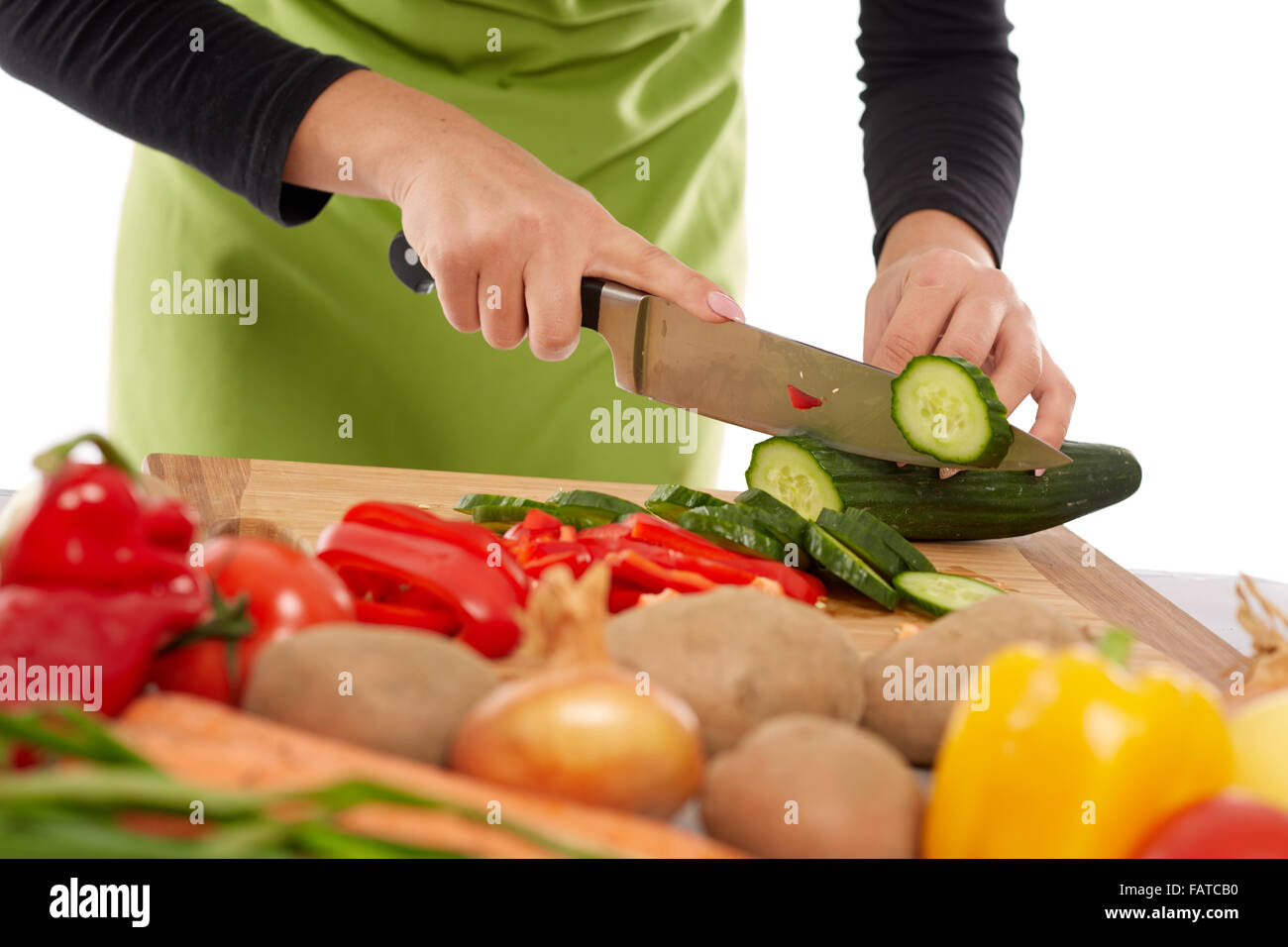 Closeup female hands chopping cucumber hi-res stock photography and ...
