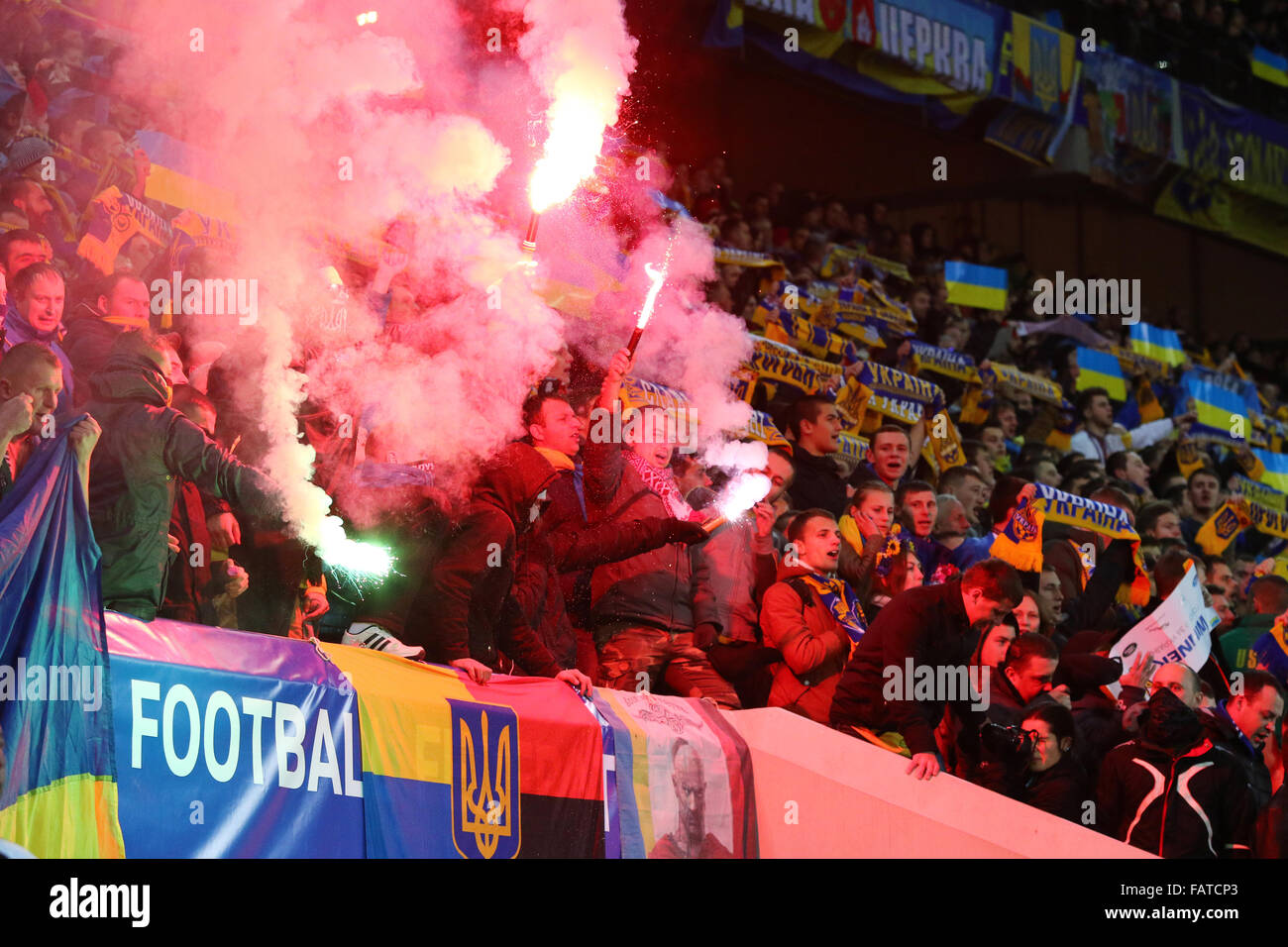 LVIV, UKRAINE - NOVEMBER 14, 2015: Ukrainian ultra supporters (ultras ...