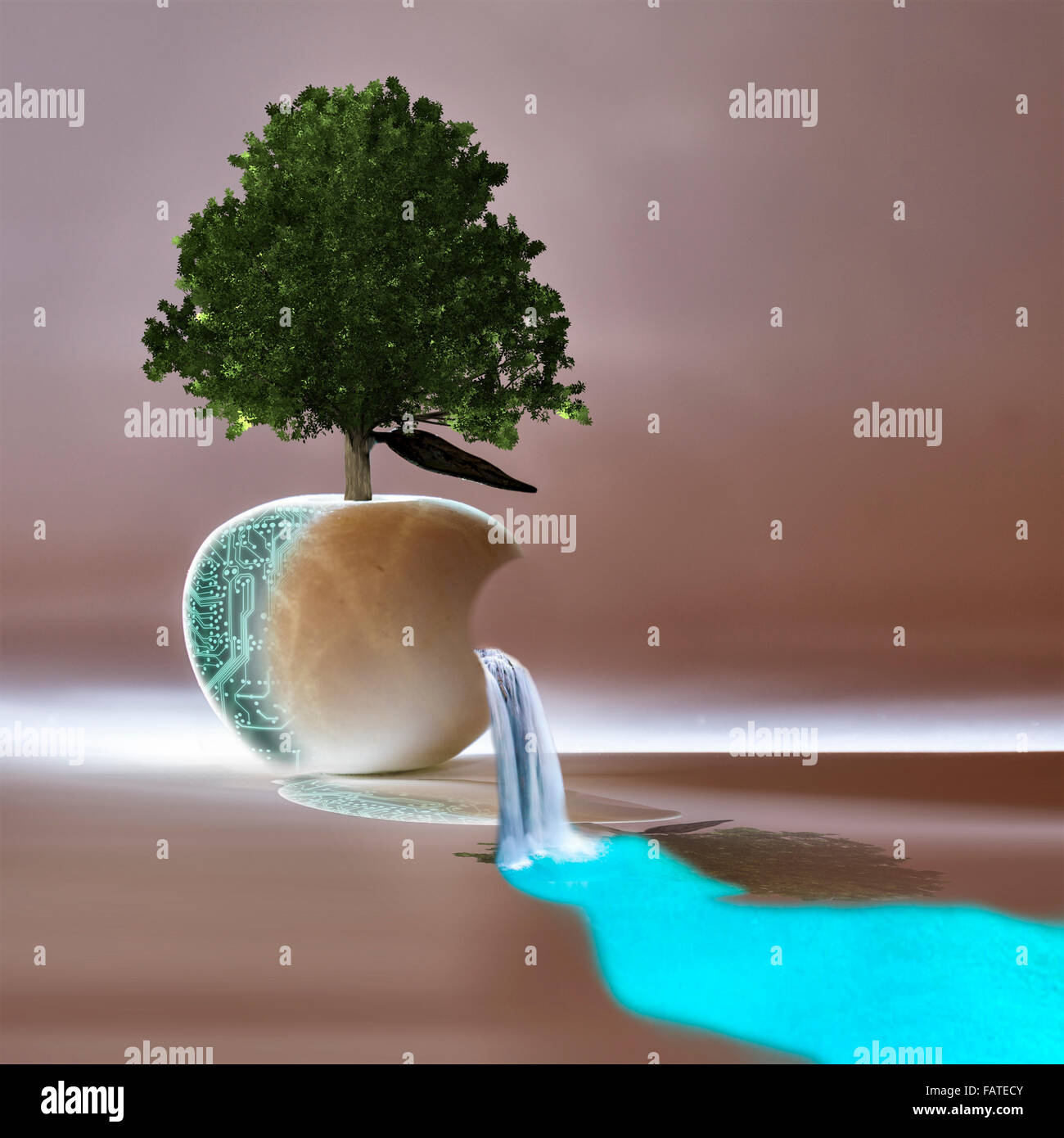 Photo illustration of tree with water pouring from sphere Stock Photo ...
