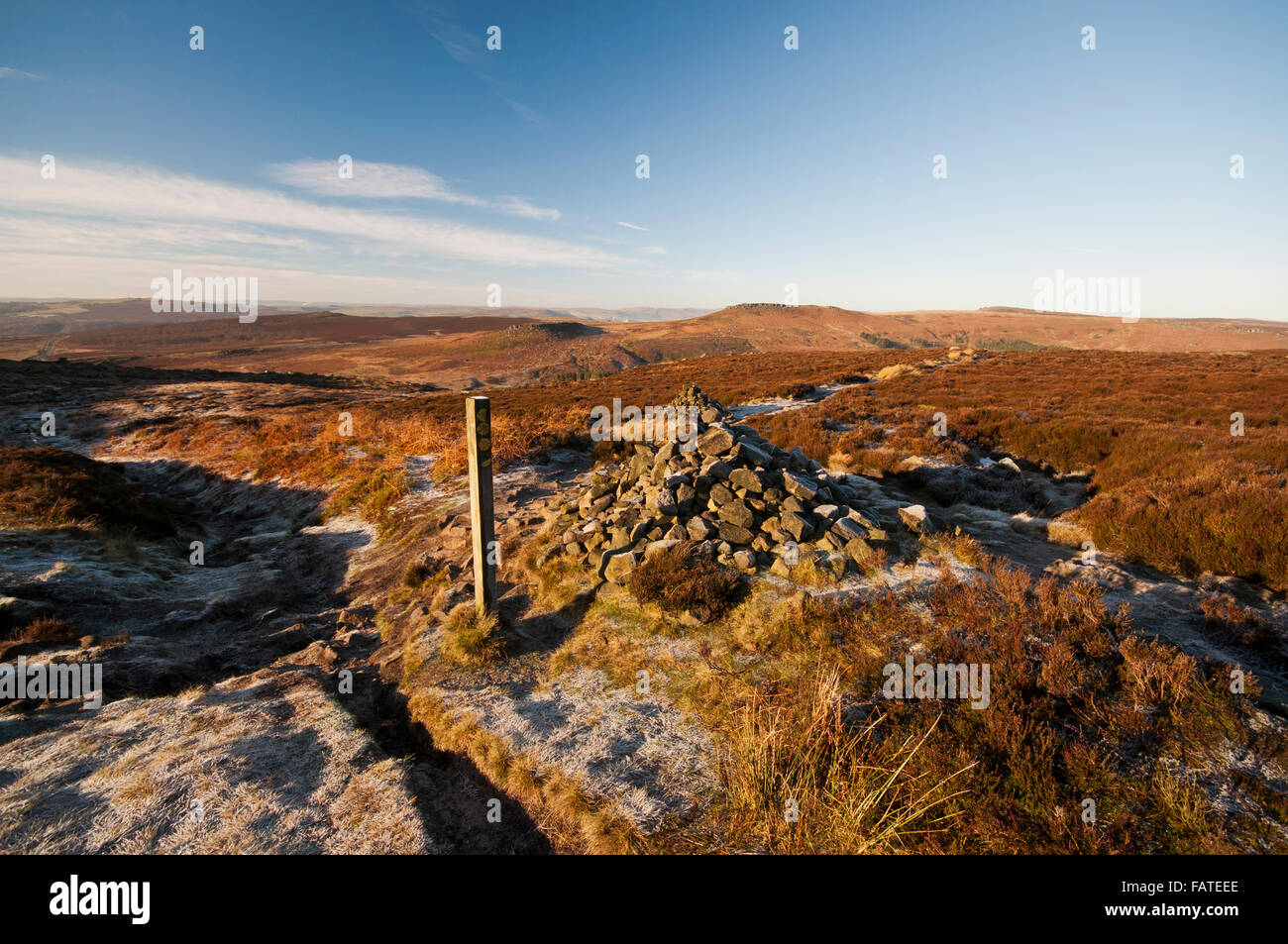 The view West from a large cairn on Burbage Moor in the Peak District ...
