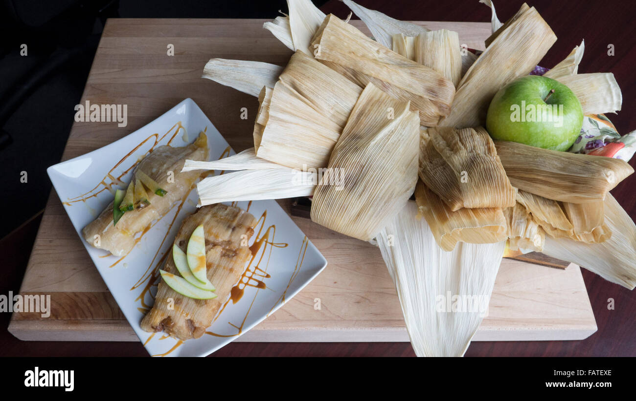 Fresh Tamales with Apple and Pineapple Stock Photo - Alamy