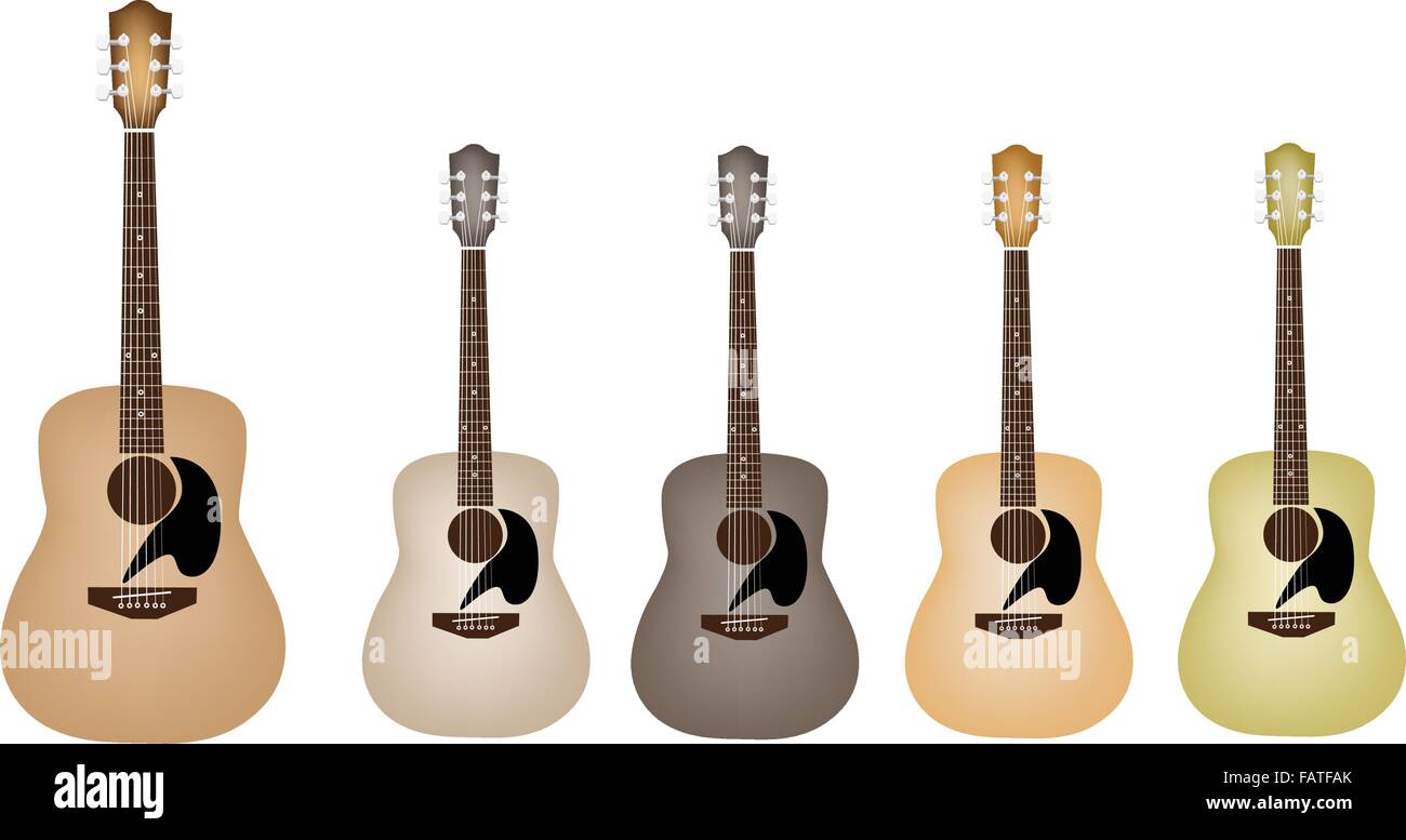 Music Instrument, An Illustration Collection of Acoustic Guitars in ...