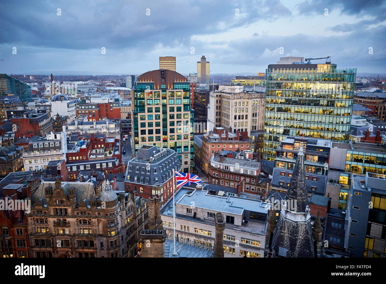 View from Manchester Town Hall clock tower looking at building looking ...