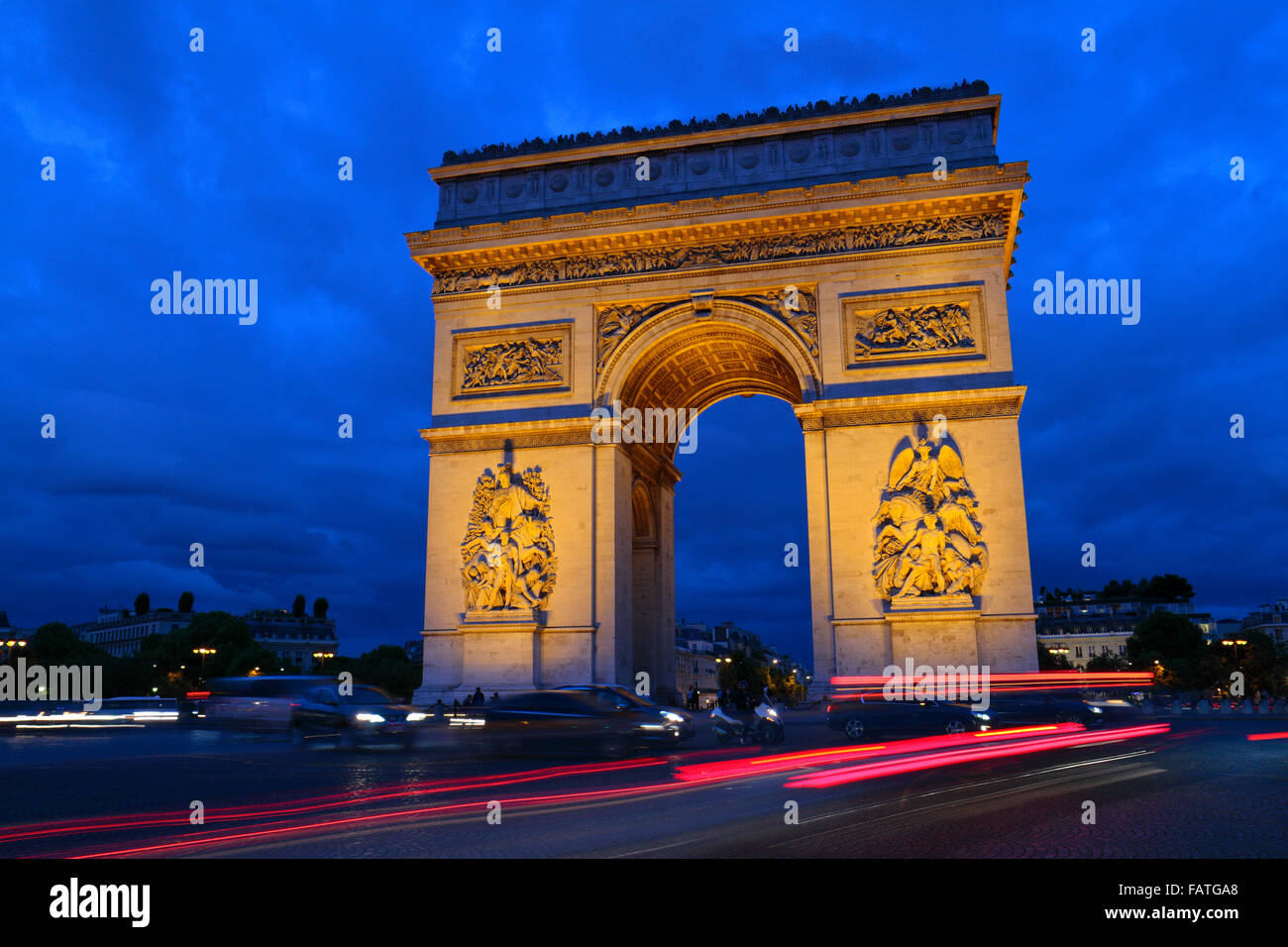 The Arc de Triomphe at sunset in Paris, France (with colour saturation ...