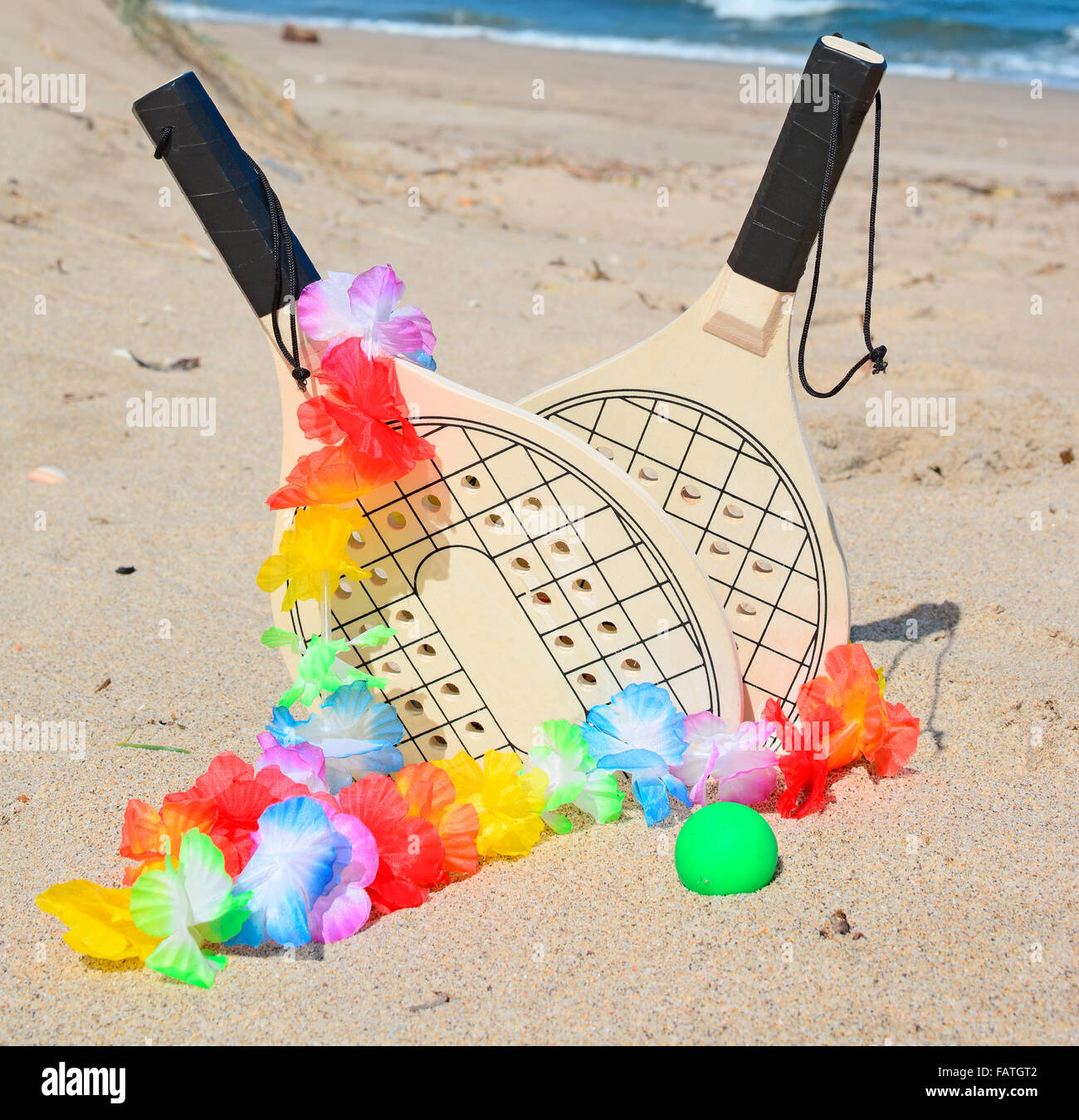 summer objects on the golden sand Stock Photo - Alamy