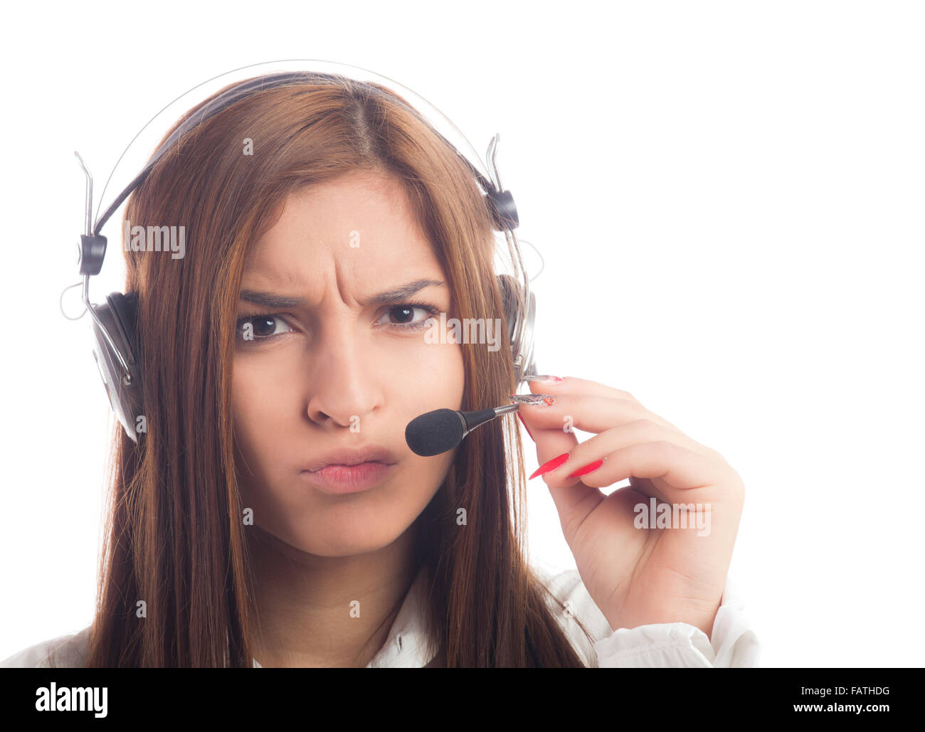 Female support operator with headset Stock Photo - Alamy