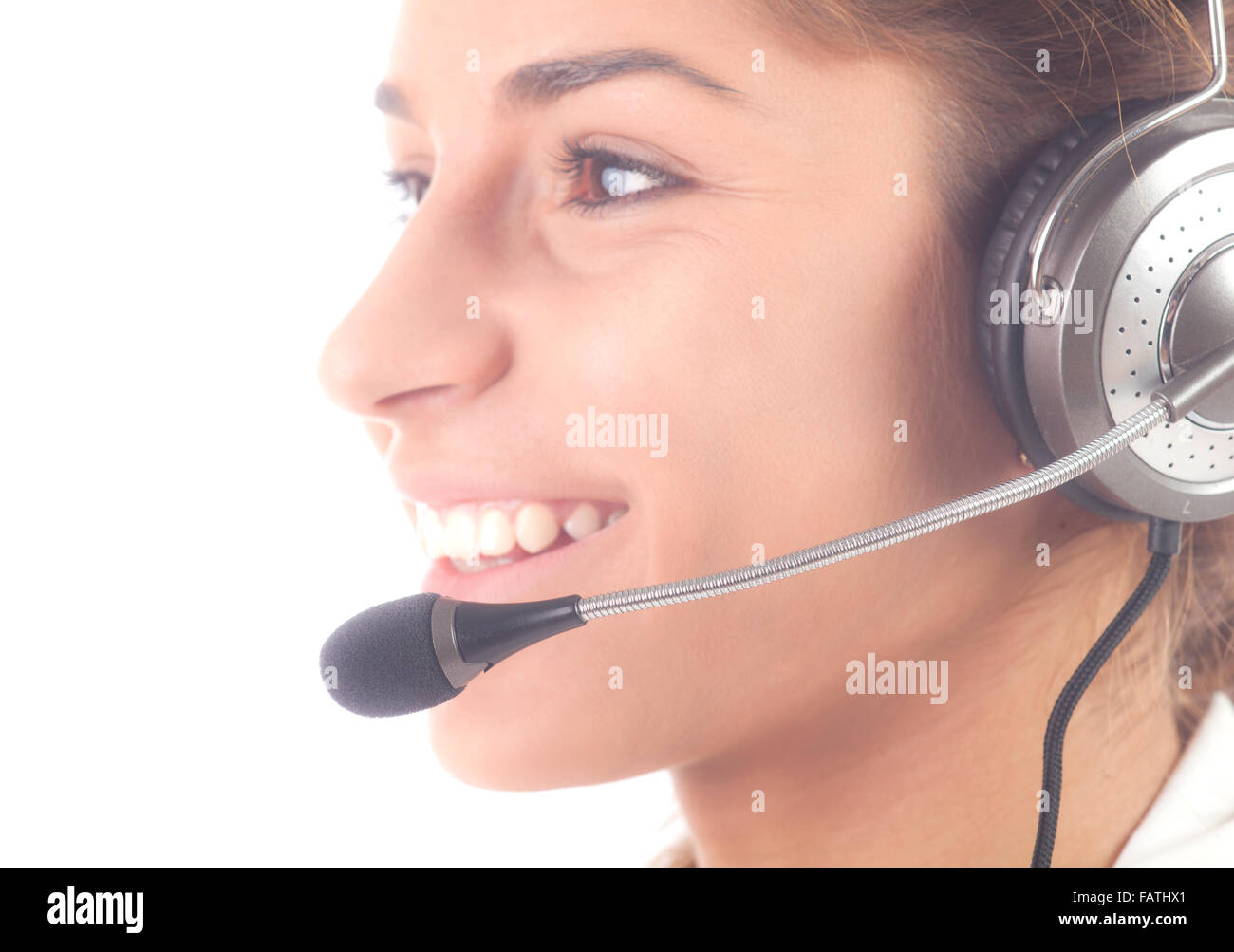 Female support operator with headset Stock Photo - Alamy