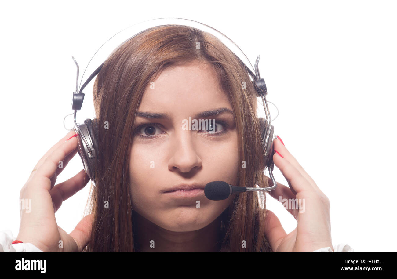 Female support operator with headset Stock Photo - Alamy