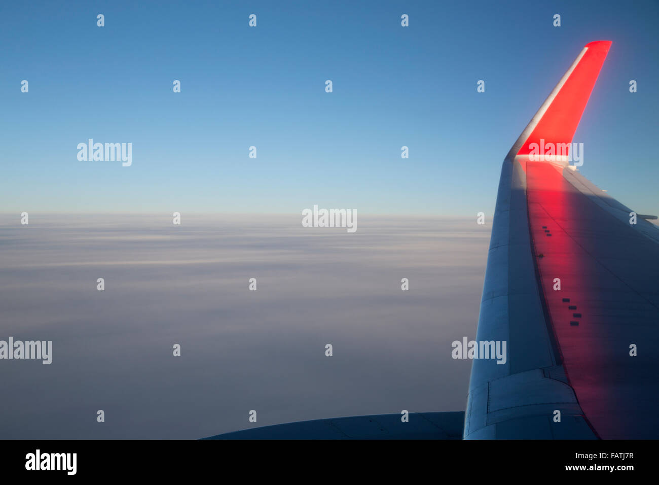 View from an aeroplane window, looking over the wing and winglet Stock ...