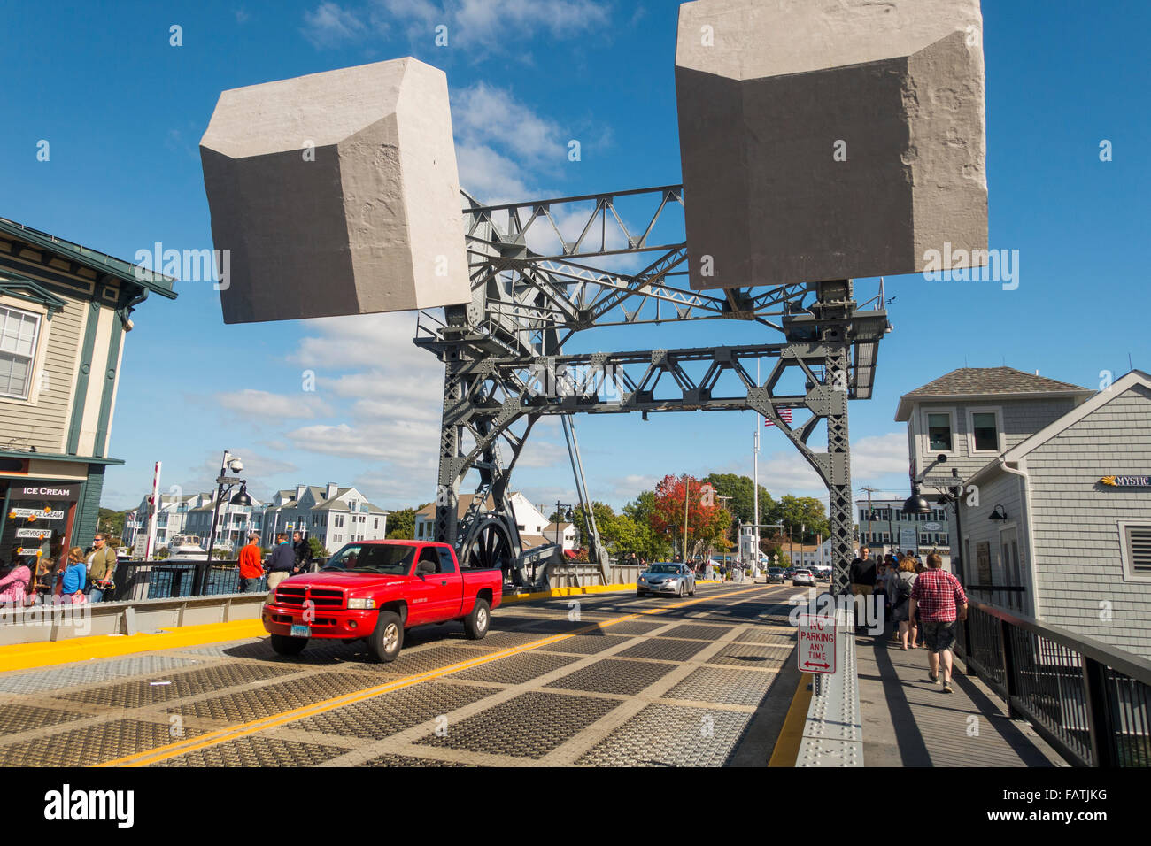 Mystic river bascule bridge counter weights CT Stock Photo - Alamy