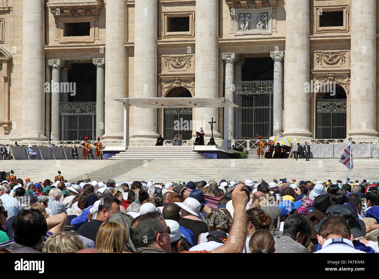 Pope Francis speaking at a weekly General Audience in St Peter's Square ...