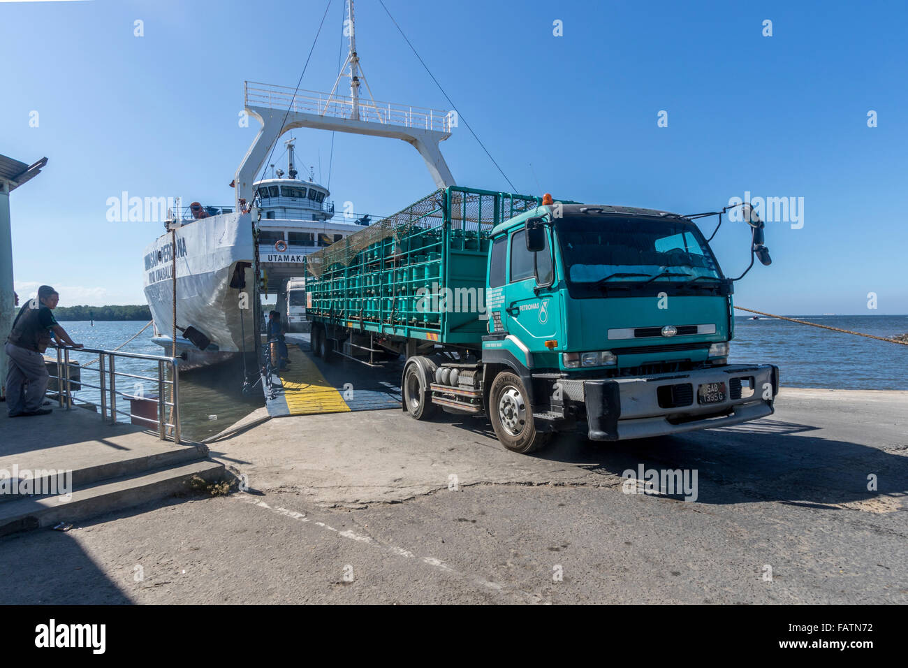 Labuan car ferry, unloading at Menumbuk ferry Terminal Sabah East ...