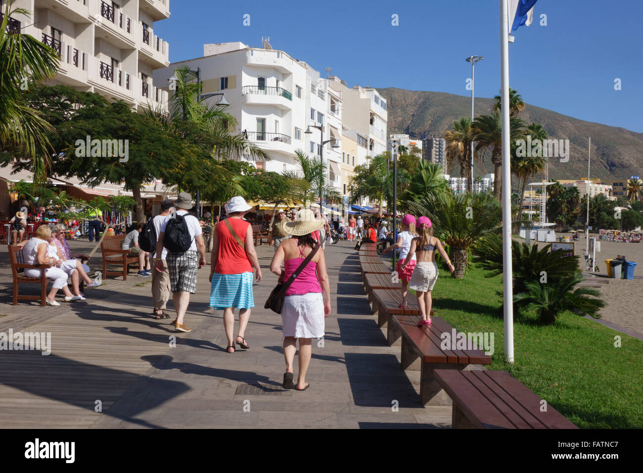 Tenerife, Canary Islands - Los Cristianos. The seafront promenade Stock ...