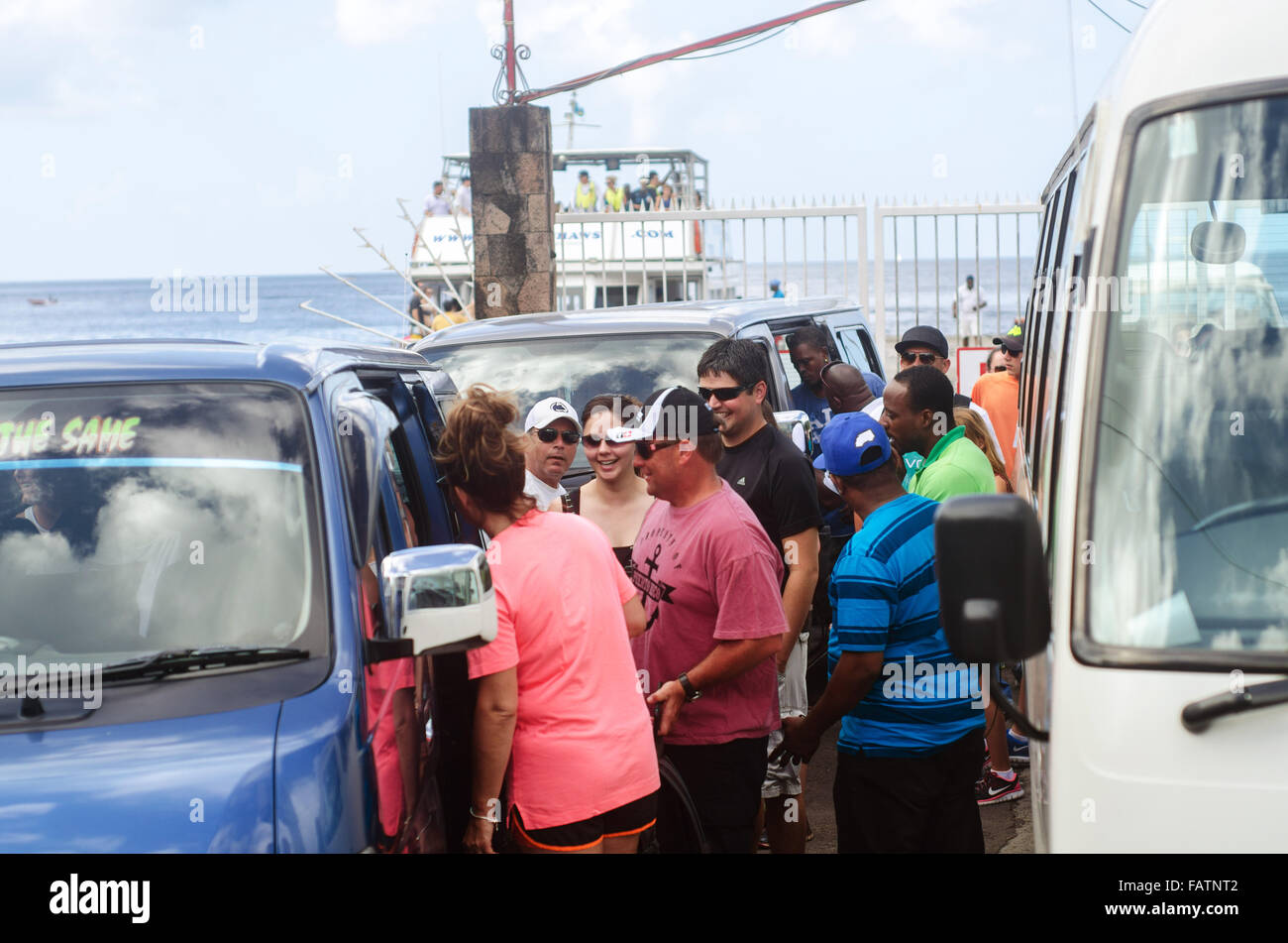 tourists transfer from boat to buses in soufriere st lucia Stock Photo ...