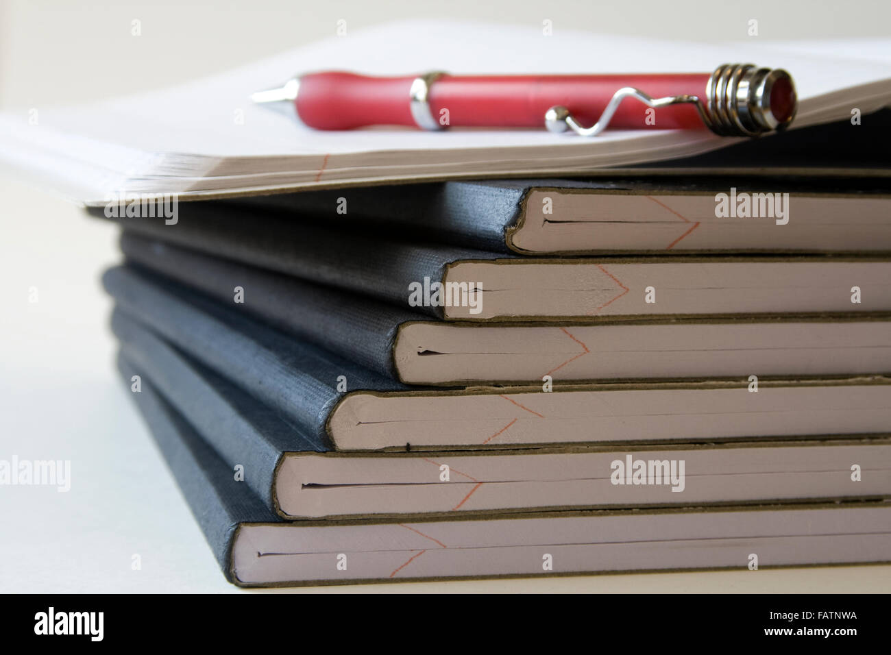 Notebooks with pen and open notebook Stock Photo - Alamy