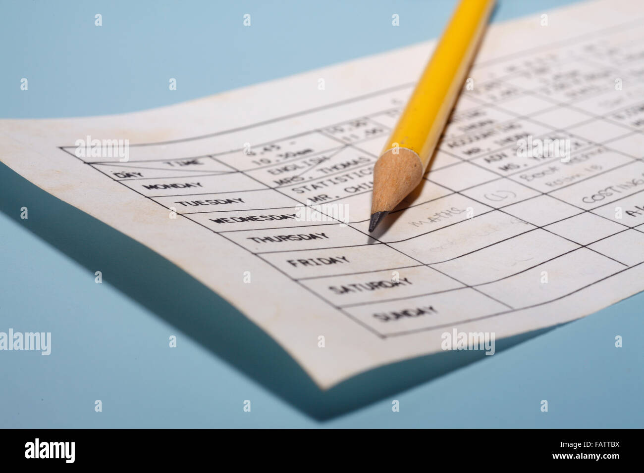 pencil on the time table Stock Photo - Alamy