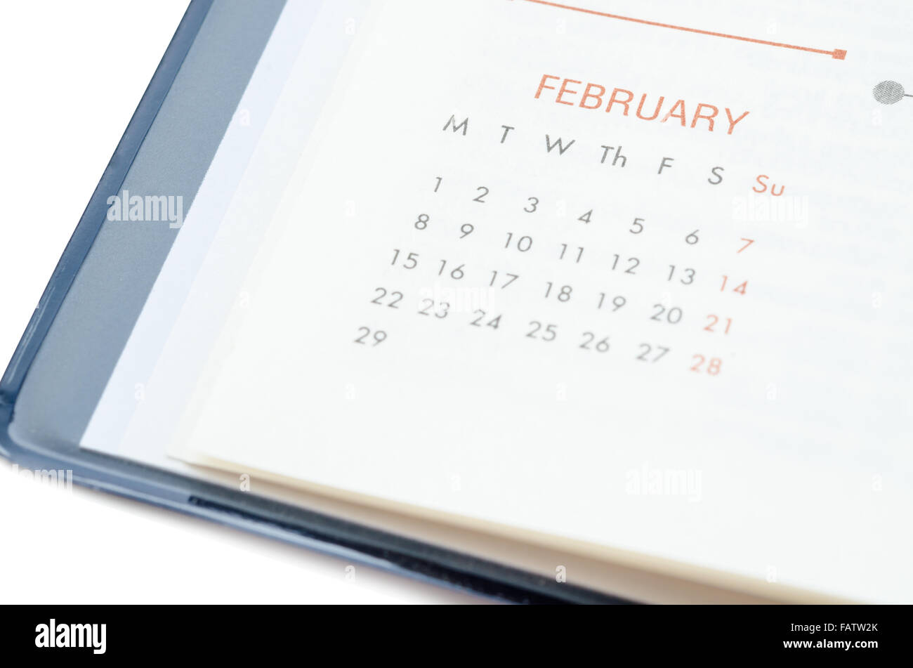 Close up February in diary on white background Stock Photo - Alamy