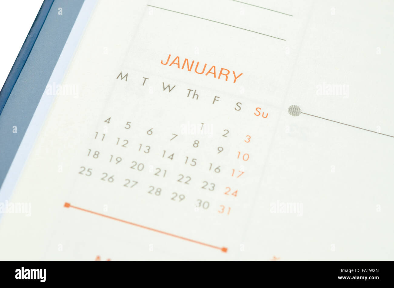 Close up January in diary on white background Stock Photo - Alamy