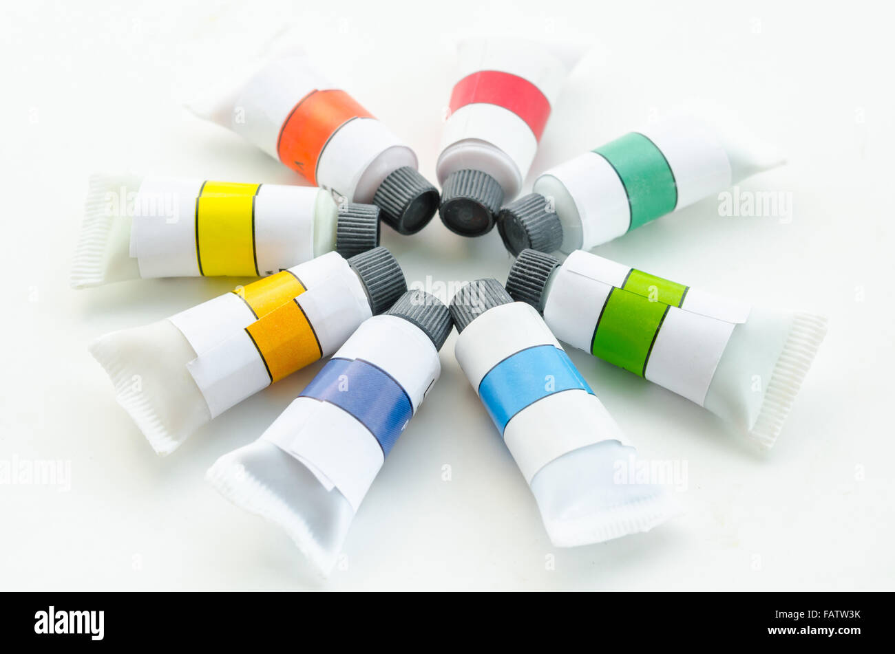 Water color tubes on white background Stock Photo - Alamy