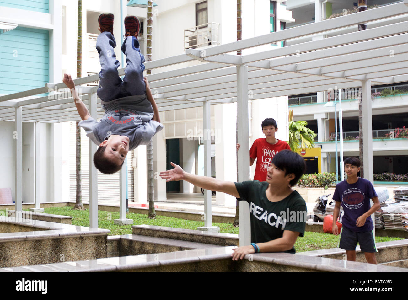 Parkour athlete exercise in Singapore, 21 November 2015. The training ...