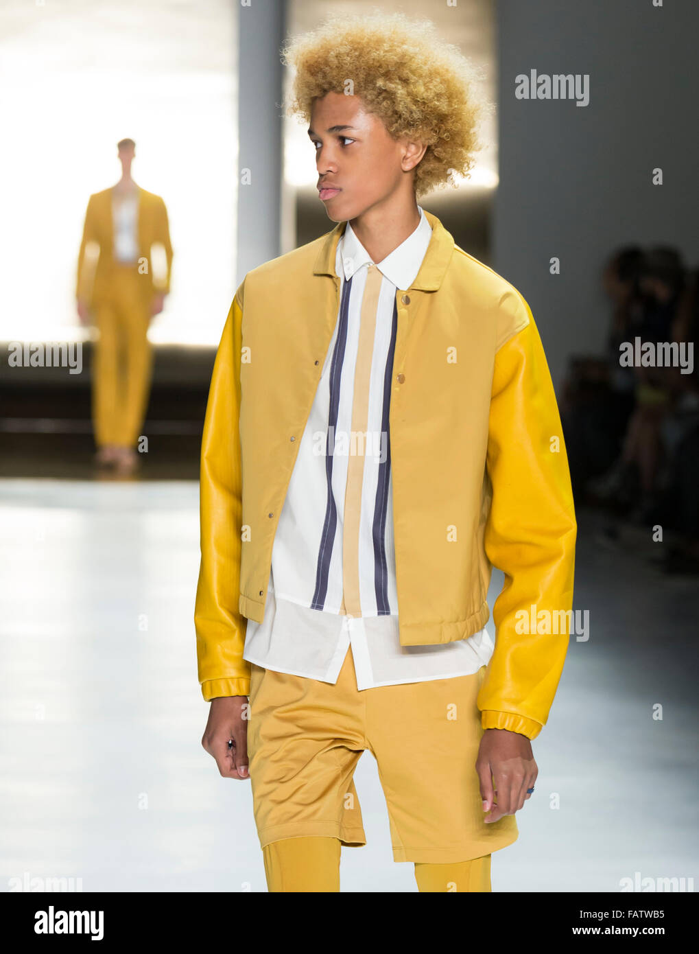 NEW YORK, NY - JULY 16, 2015: Michael Lockley walks the runway during ...