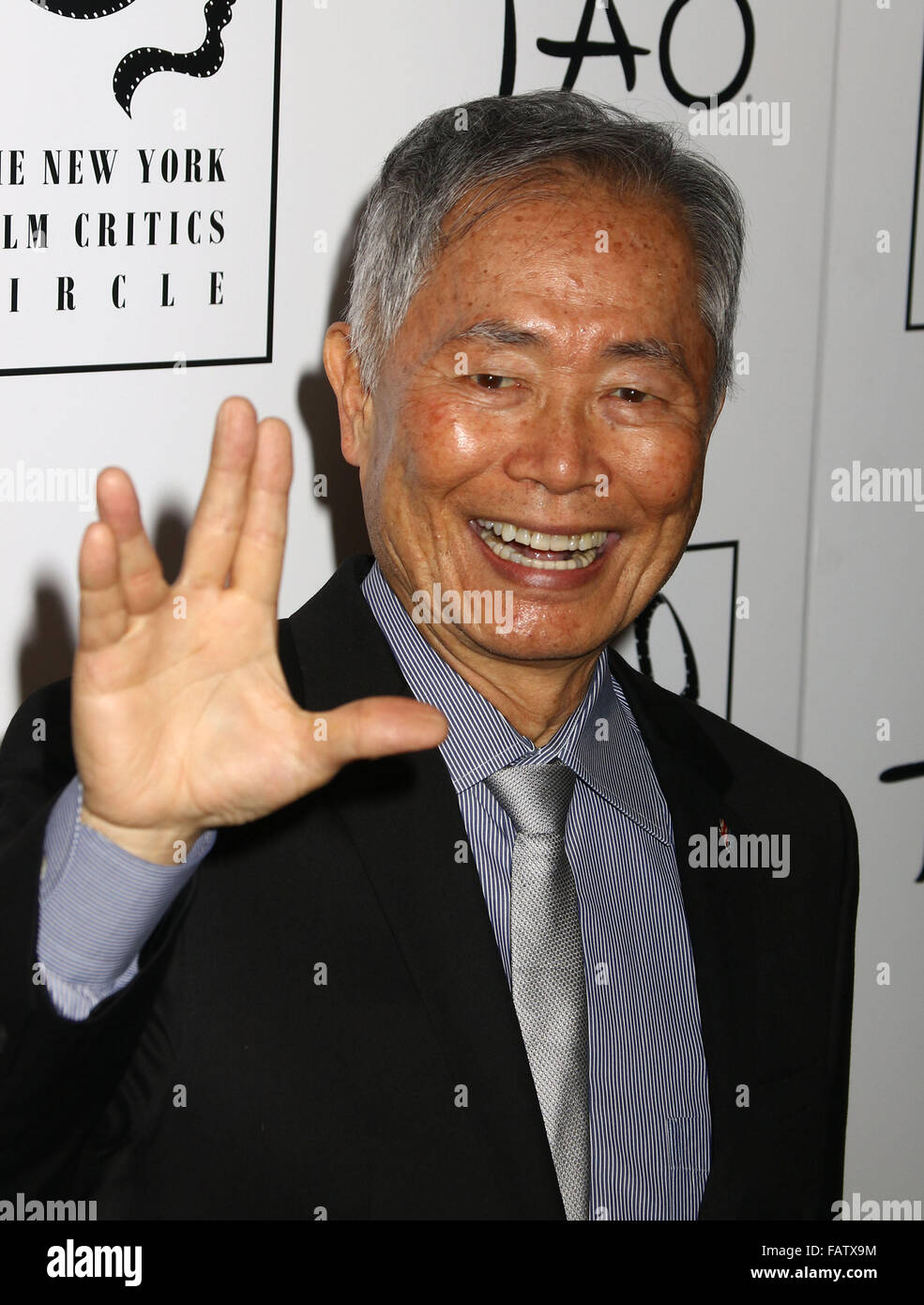 New York, USA. 4th Jan, 2016. Actor GEORGE TAKEI gives the Vulcan ...