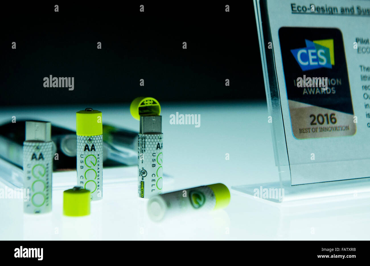 Las Vegas, USA. 4th Jan, 2015. Pilot Inc. Eco USBCell batteries are ...