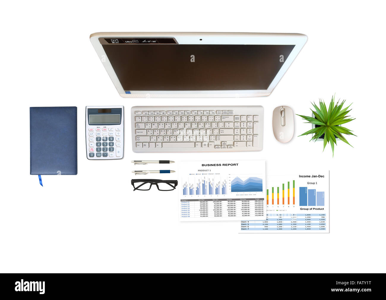 image of business and financial report on white background Stock Photo ...