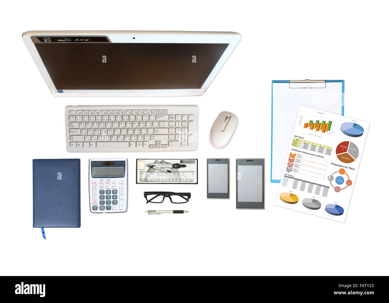 image of business and financial report on white background Stock Photo ...